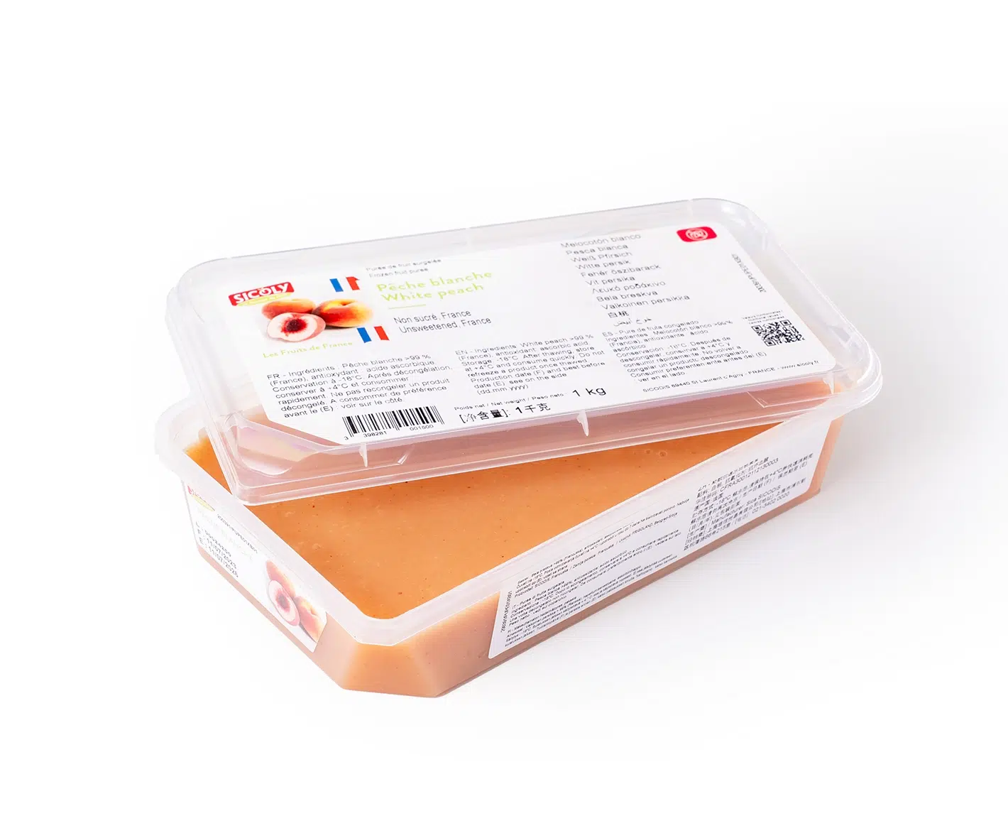 Purée surgelée de pêche blanche sans sucres ajoutés - France - Sicoly